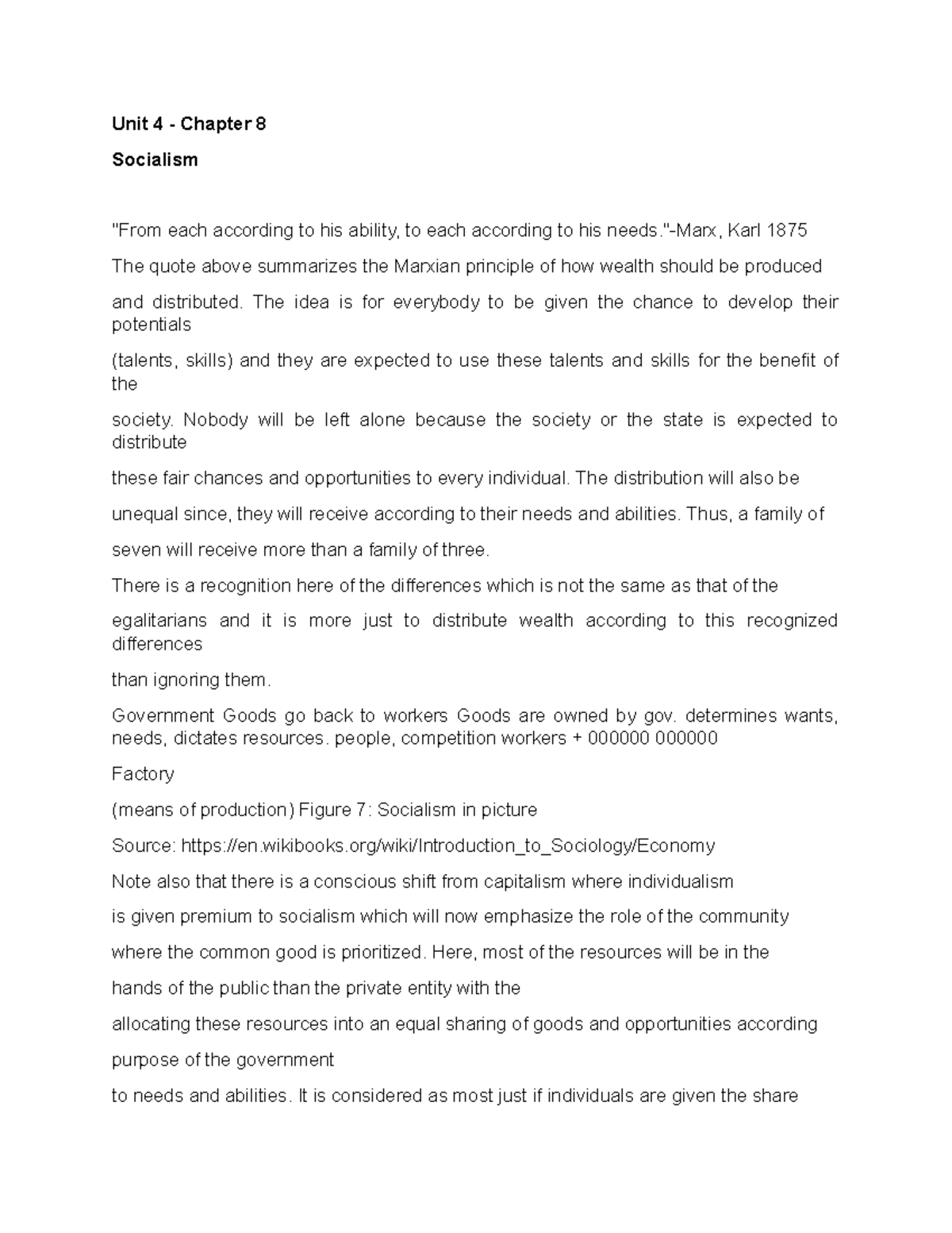 Chapter 8 Socialism - Unit 4 - Chapter 8 Socialism "From each according ...