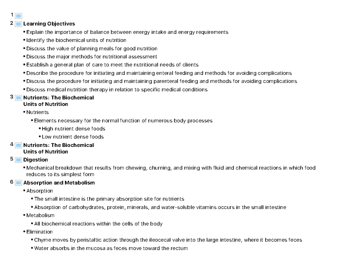 Nutrition PDF - notes - 1 2 Learning Objectives Explain the importance ...