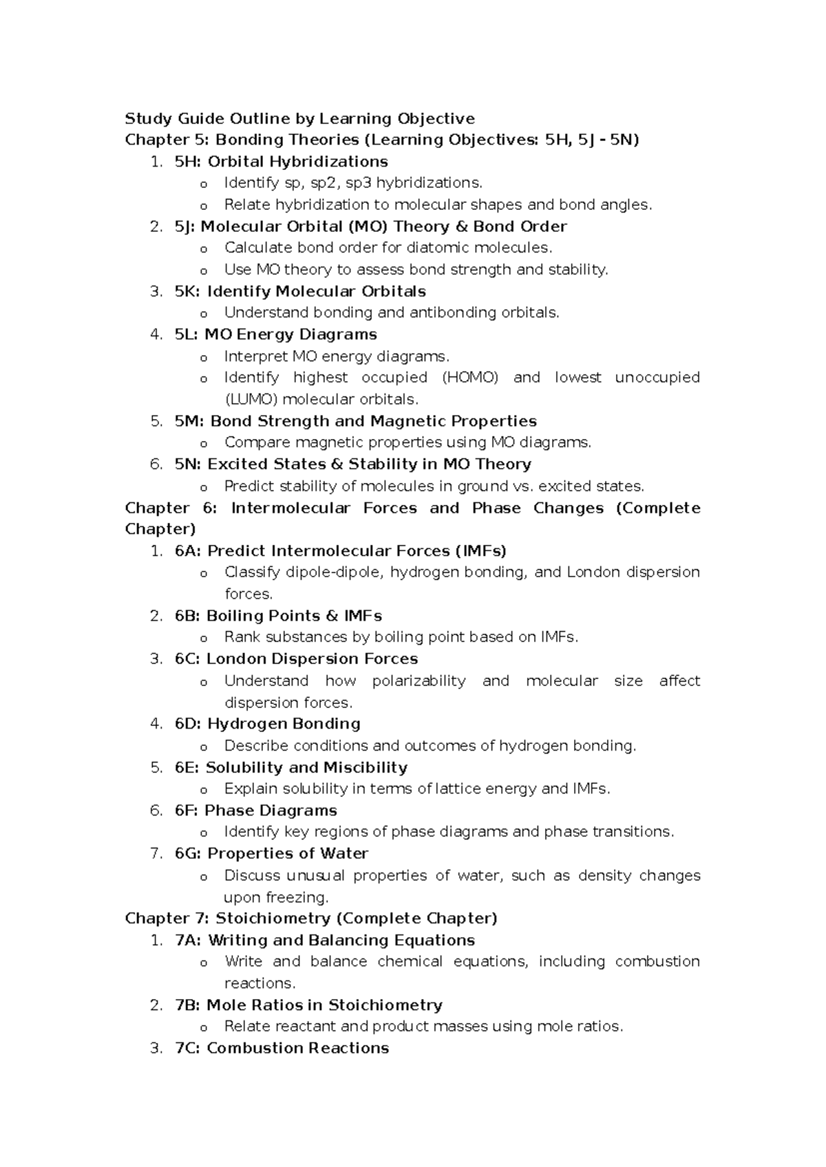 Chem Study Guide - Exam 3 Preparation - Study Guide Outline by Learning Objective Chapter 5 ...