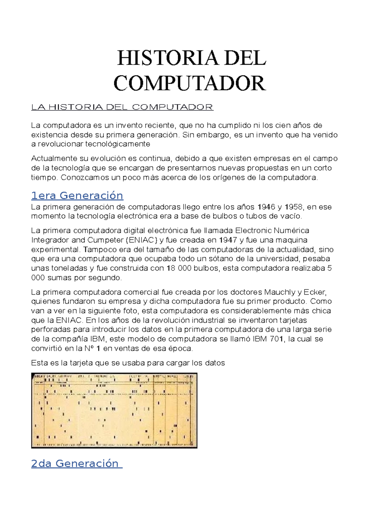 Historia DEL Computador - HISTORIA DEL COMPUTADOR LA HISTORIA DEL ...