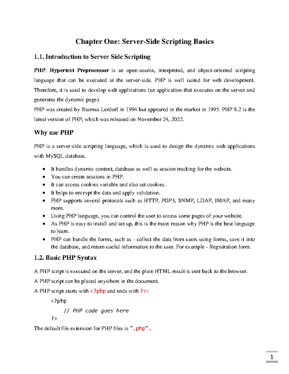 Internet Programming Ii Note Chapter One Server Side Scripting Basics 1 1 Introduction To 