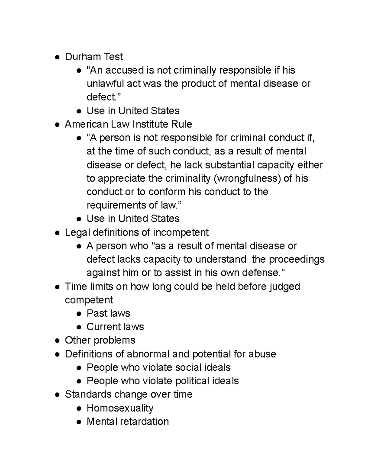 Psy 19-3 - lecture notes - Durham Test "An accused is not criminally ...