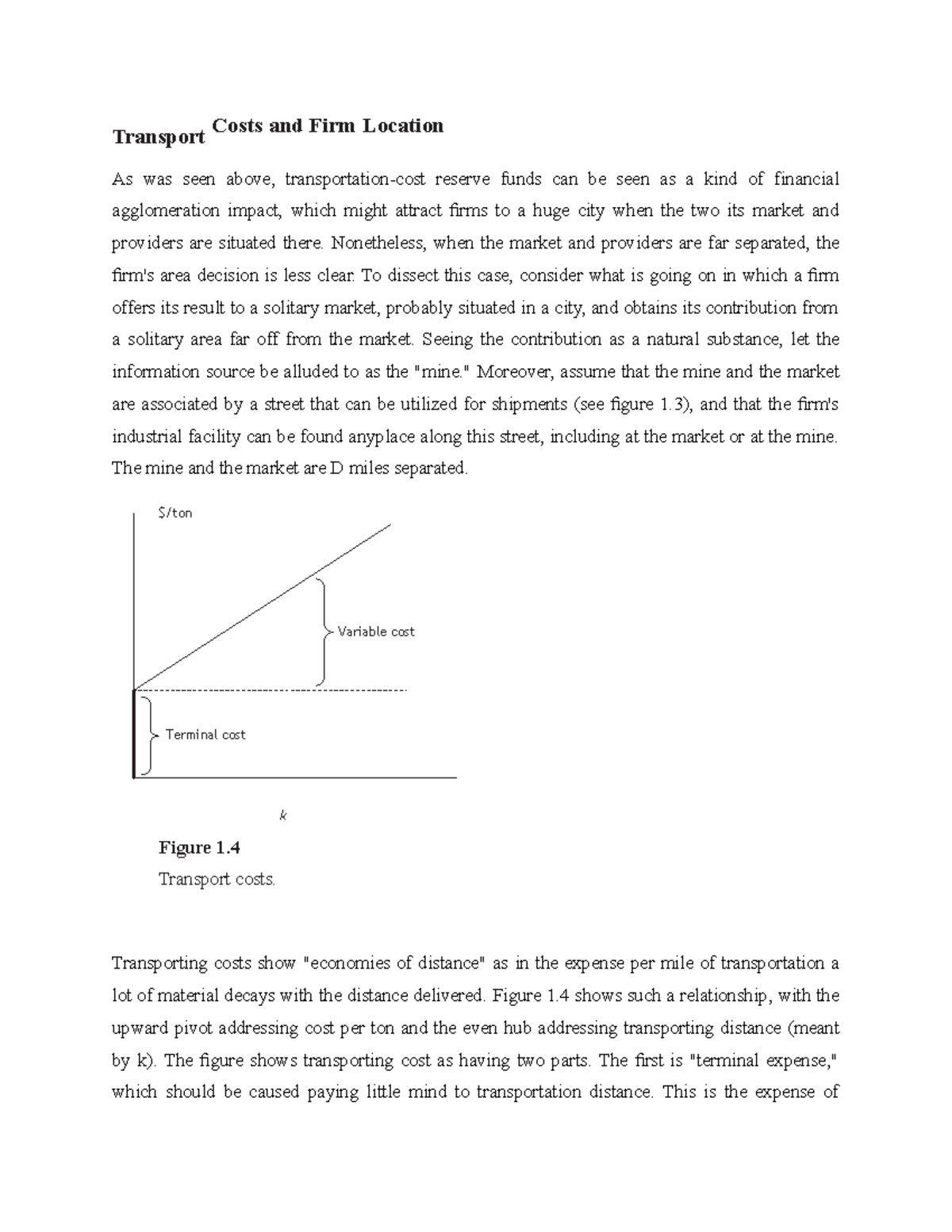 Transport Costs And Firm Location Variable Cost Terminal Cost