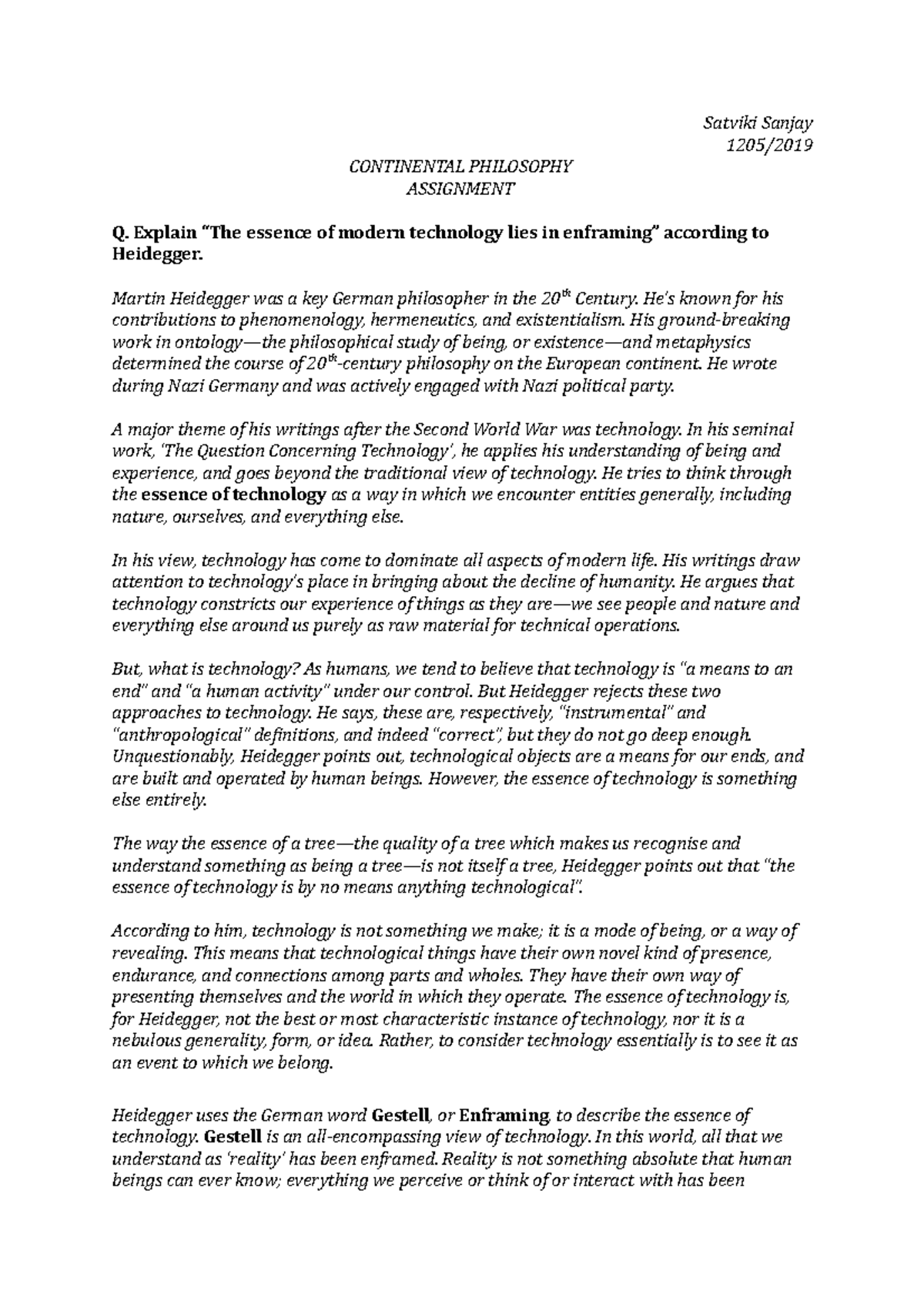 Assignment Continental Philosophy.docx - Satviki Sanjay 1205 ...