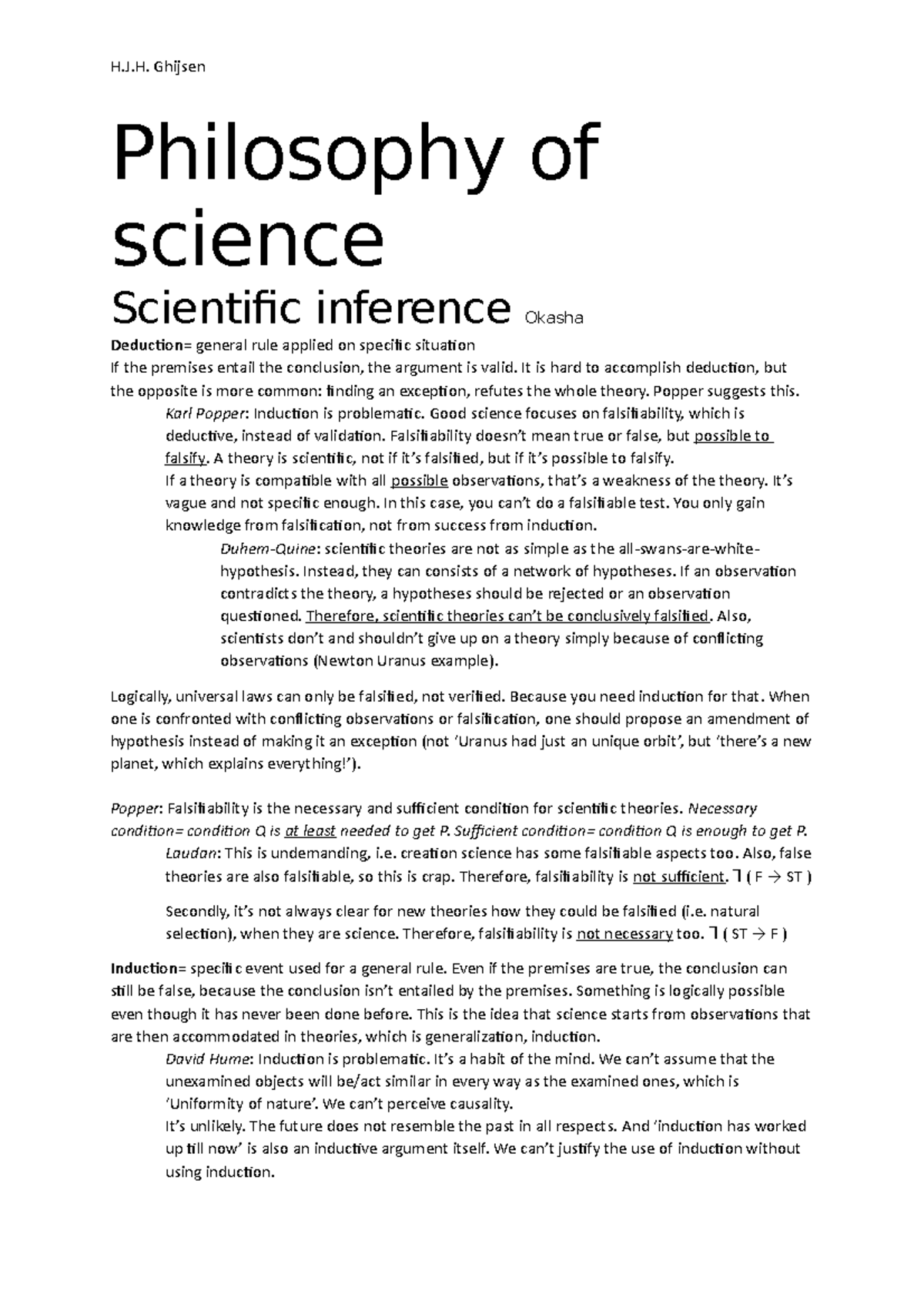 Summary Philosophy of science - Philosophy of science Scientific ...
