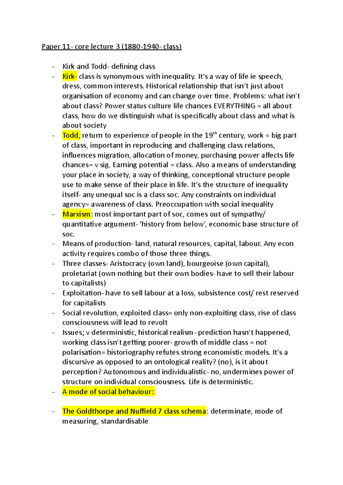 class paper 11 lecture - Paper 11- core lecture 3 (1880-1940- class ...