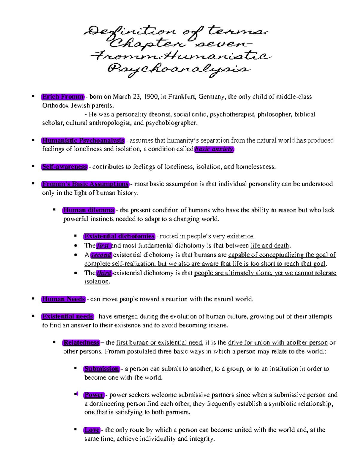 Post- Freudian Psychologist- Theories of Personality Chapter Summary ...
