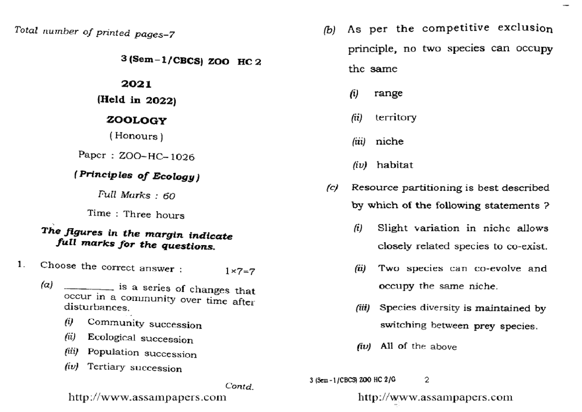 Bsc 1 sem hons zoology principles of ecology zoo hc 1026 2022 ...