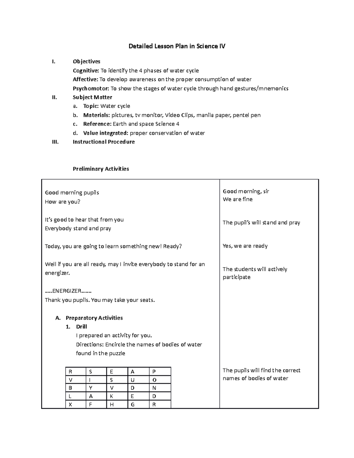Demo lesson plan backup - Detailed Lesson Plan in Science IV I ...