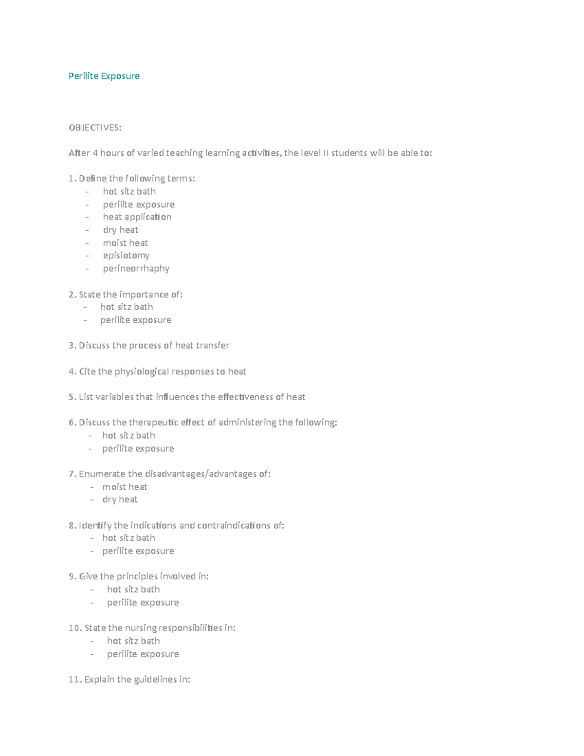 Perilite and Hot Sitz - Nursing procedures - Perilite Exposure ...