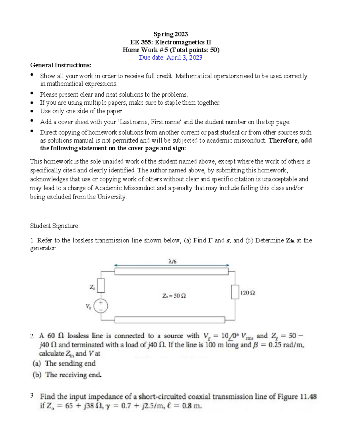 HW5 EE355 Sp2023 Ch11 - This is an unsolved set of questions for homework. - Spring 2023 EE 355 ...
