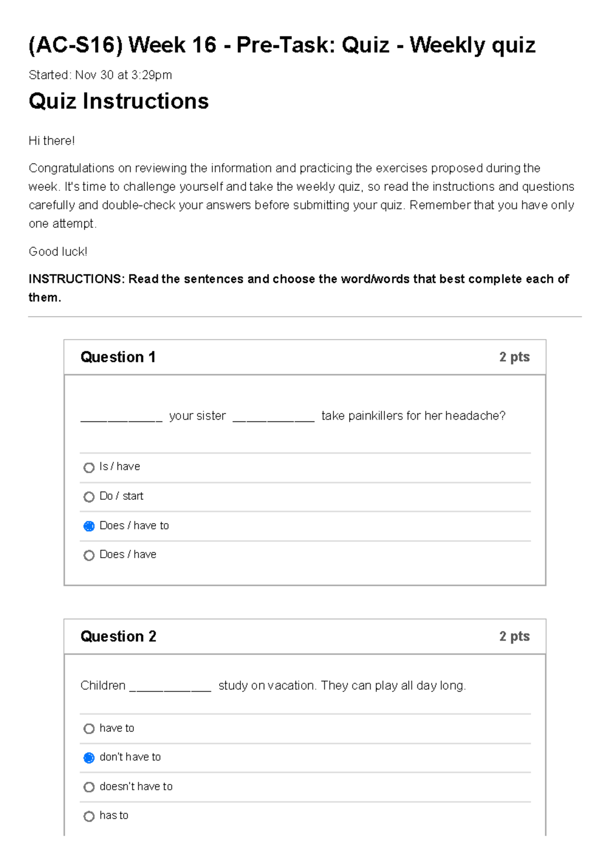 Week 16 - Pre-Task: Quiz - Weekly quiz - It's time to challenge ...