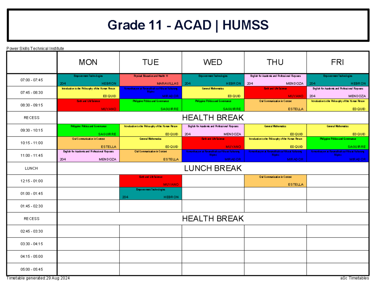Student - Schedule - Grade 11 - ACAD | HUMSS Power Skills Technical ...
