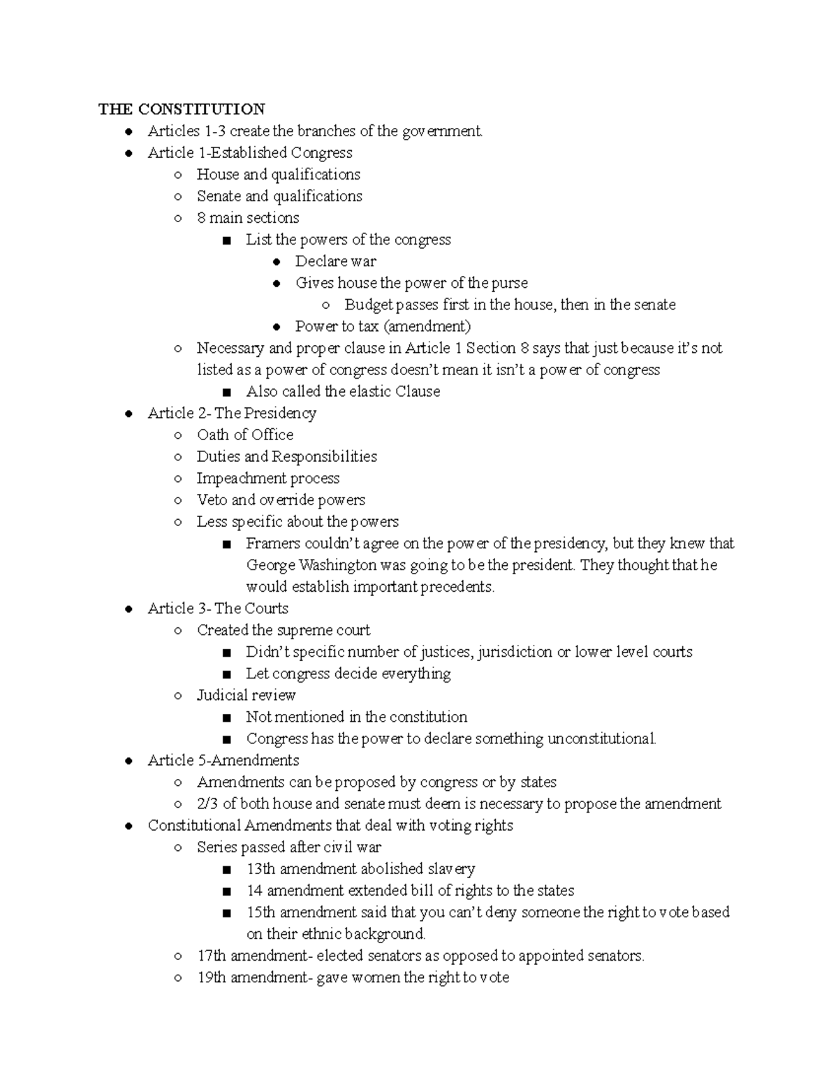 Chapter One - THE CONSTITUTION Articles 1-3 create the branches of the ...