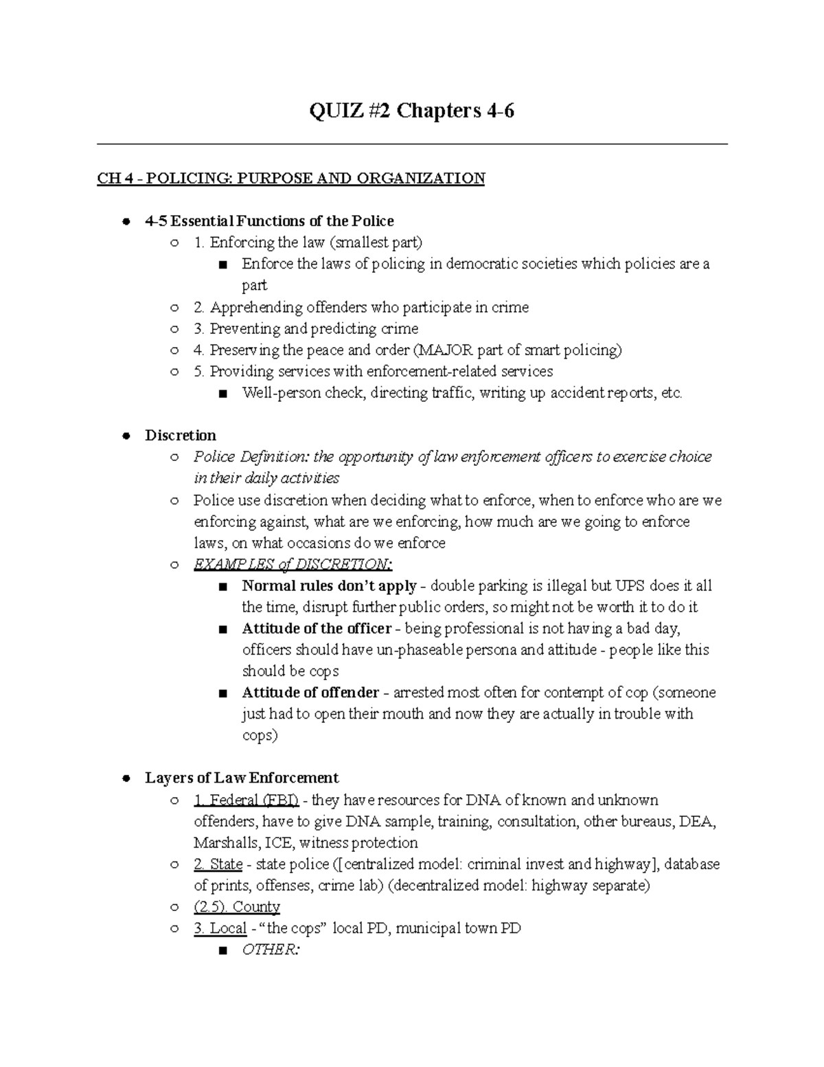 CRM 230-HW Notes CH 4 -6 - CH 4 - POLICING: PURPOSE AND ORGANIZATION 4 ...
