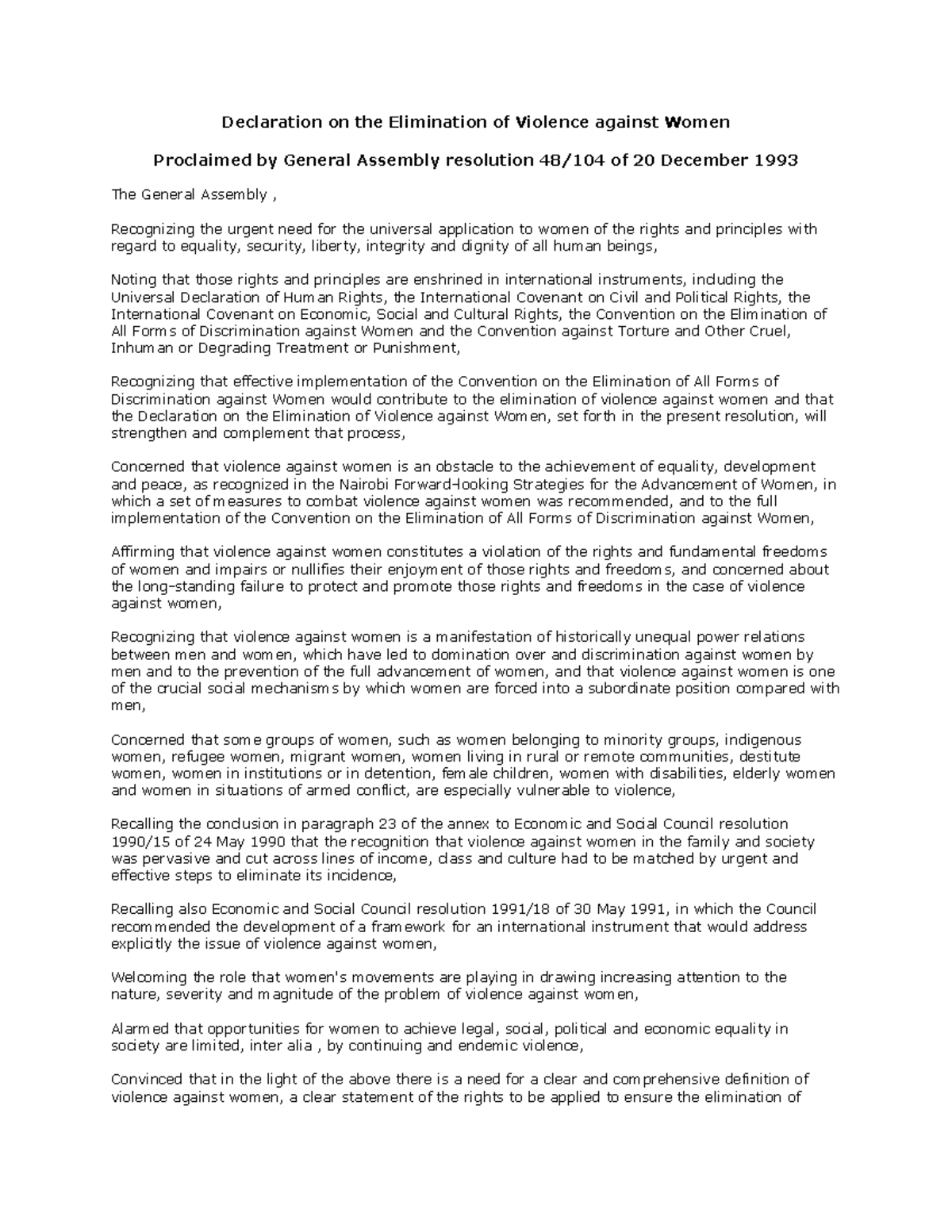 Assignment Material 2 ( Declaration) - Declaration on the Elimination ...