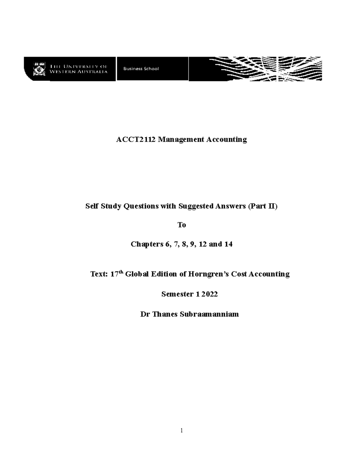 1b ACCT2112 Self Study Questions with Suggested Answers PART (II) Chp 6 ...