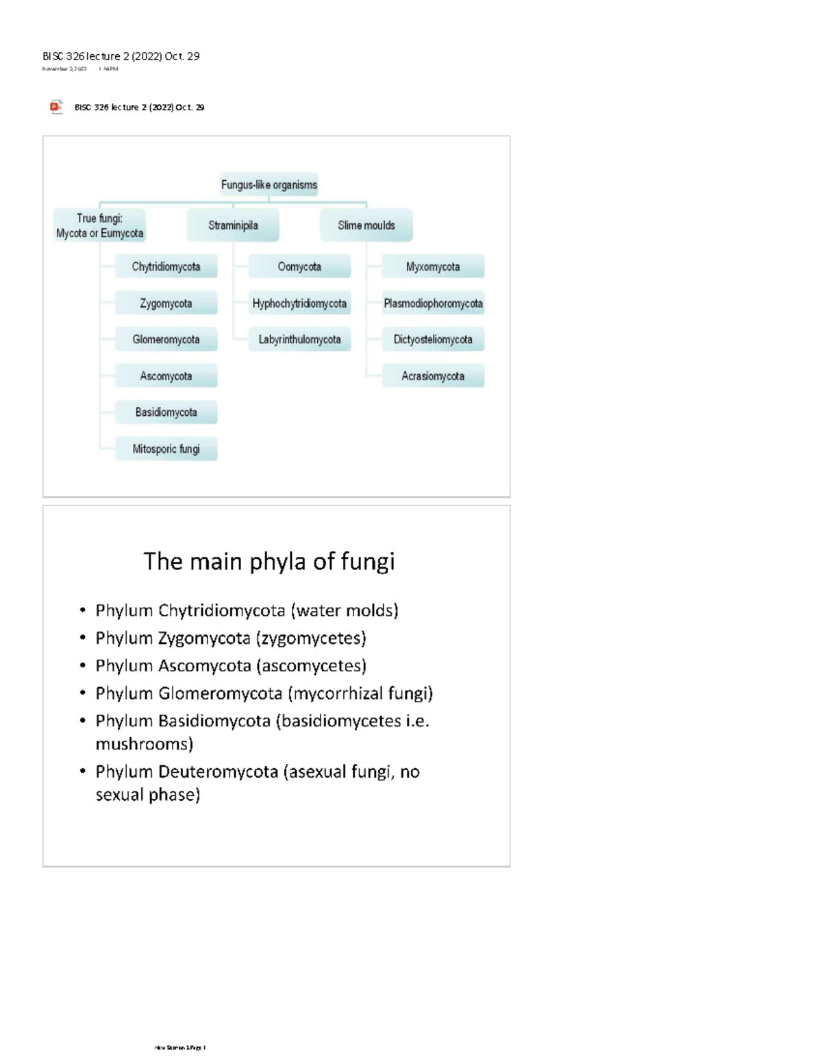 BISC 326 Lec 2 - Full Lecture Notes + Slides for Fungi Portion of BISC ...