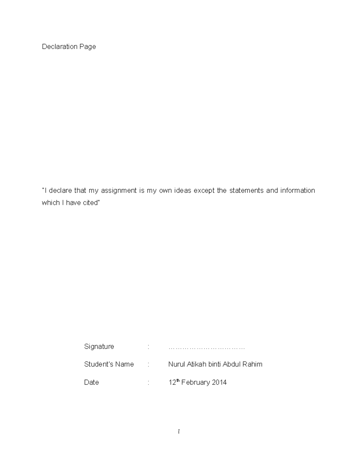 Full assignment - CHILD DEVELOPMENT - Declaration Page “I declare that ...