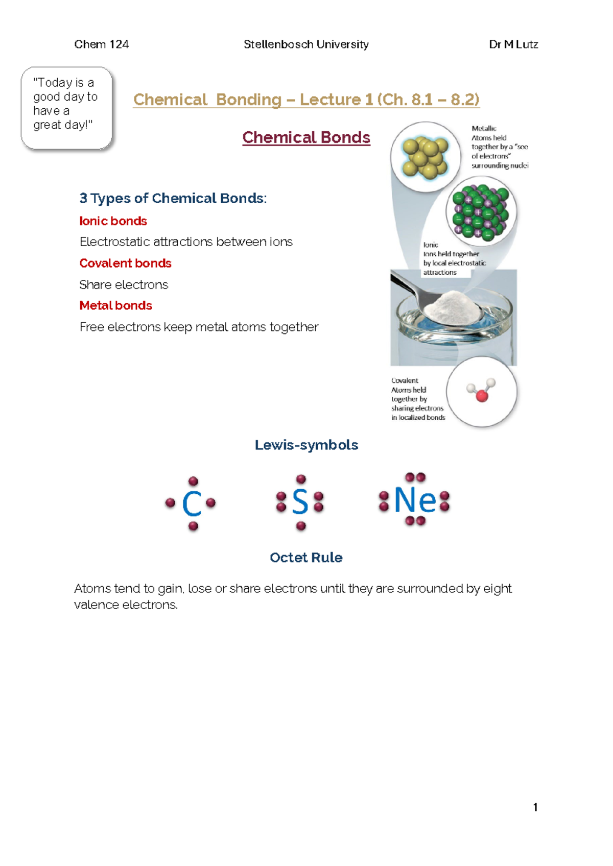 3 Chemical Bonding - Lecture 1 complete - Chemical Bonding – Lecture 1 ...