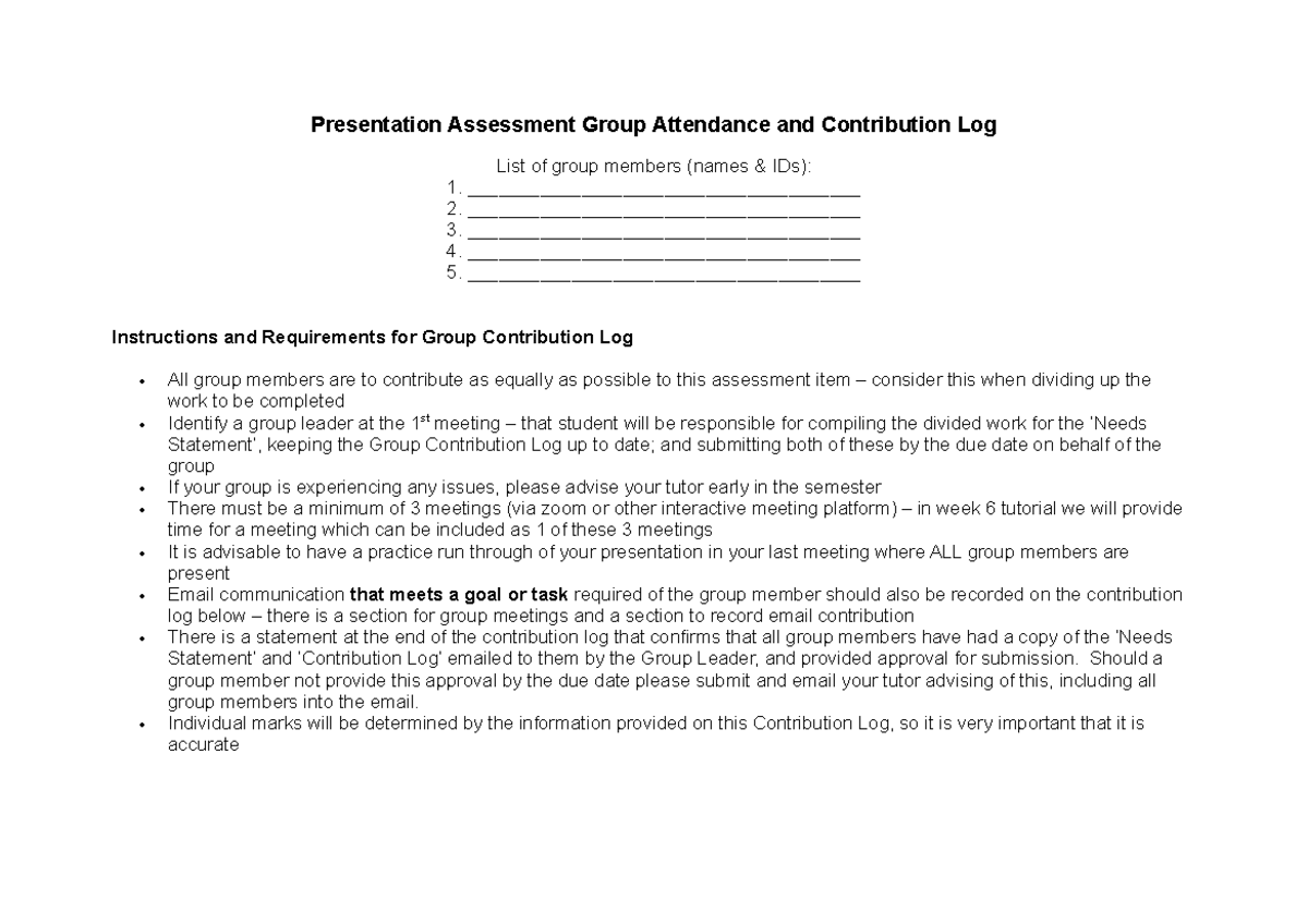 Presentation Assessment Group Contribution Log Final - nu112 - MQ - Studocu