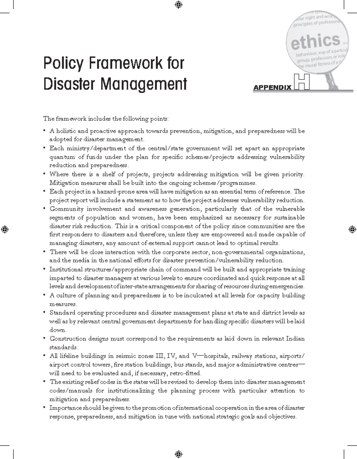 Appendix H - Brief on Policy Framework for Disaster Management - Policy ...