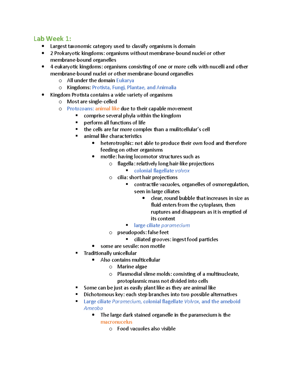 Biology Lab Study Sheet - Lab Week 1: Largest taxonomic category used ...