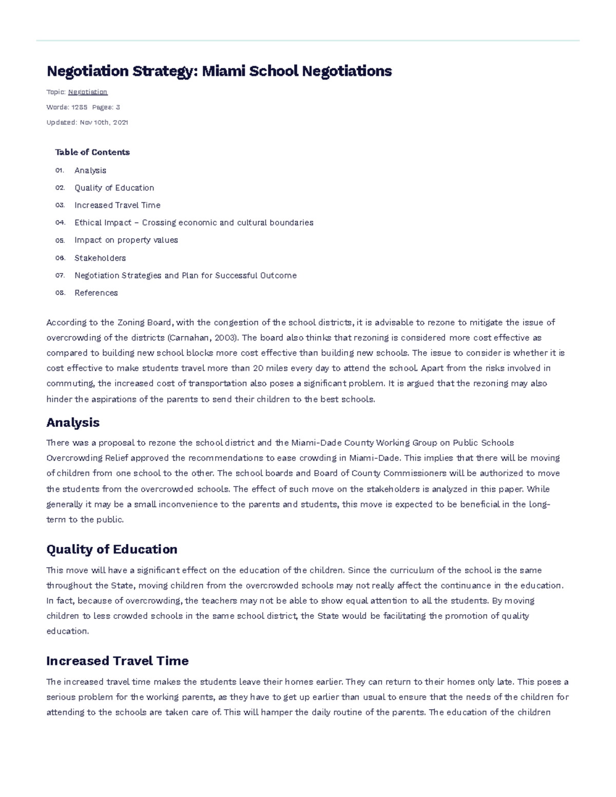 Negotiation Strategy- Miami School Negotiations Free Essay Example ...