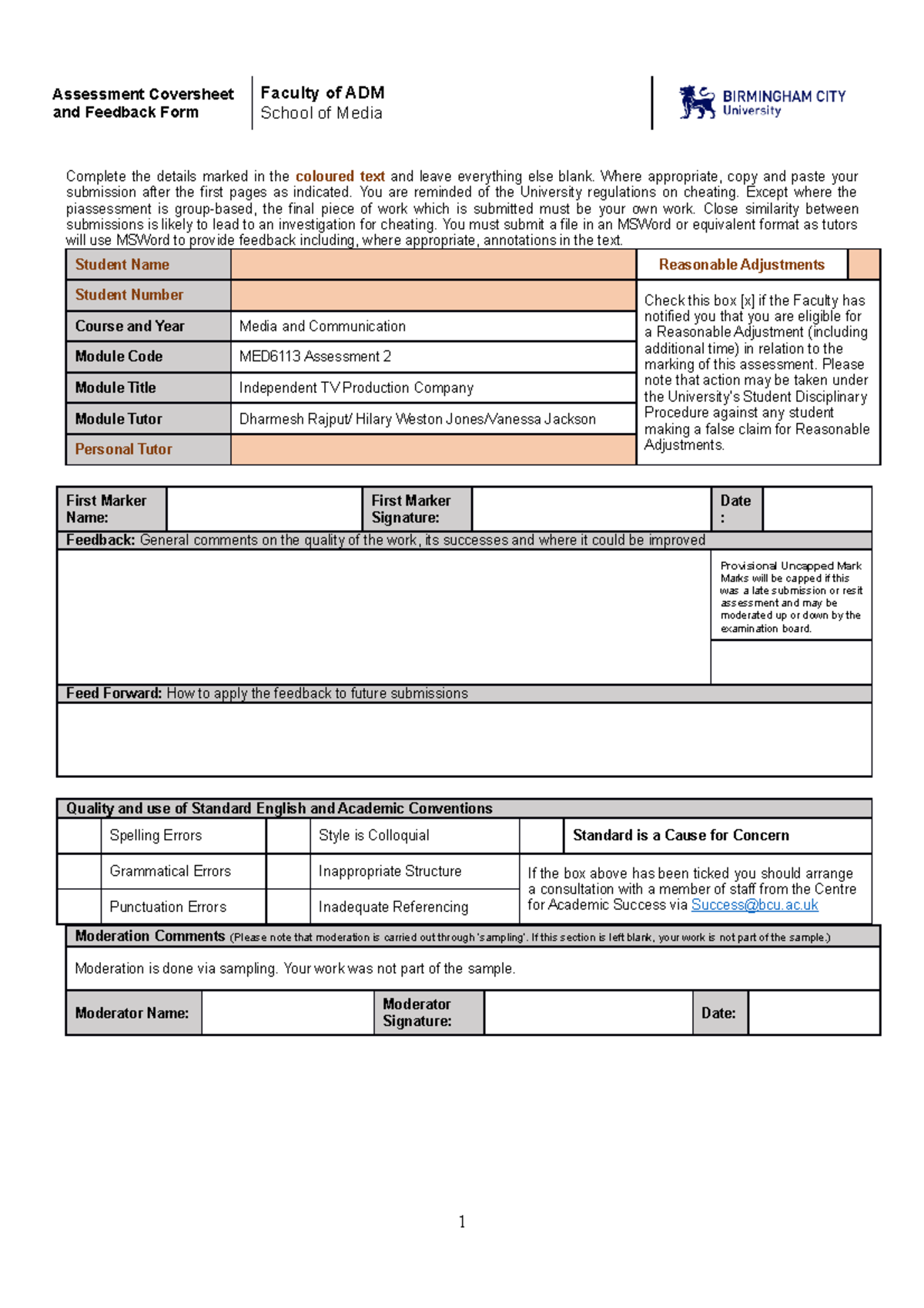 Ass 2 Cover sheet and Feedback form - Assessment Coversheet and ...