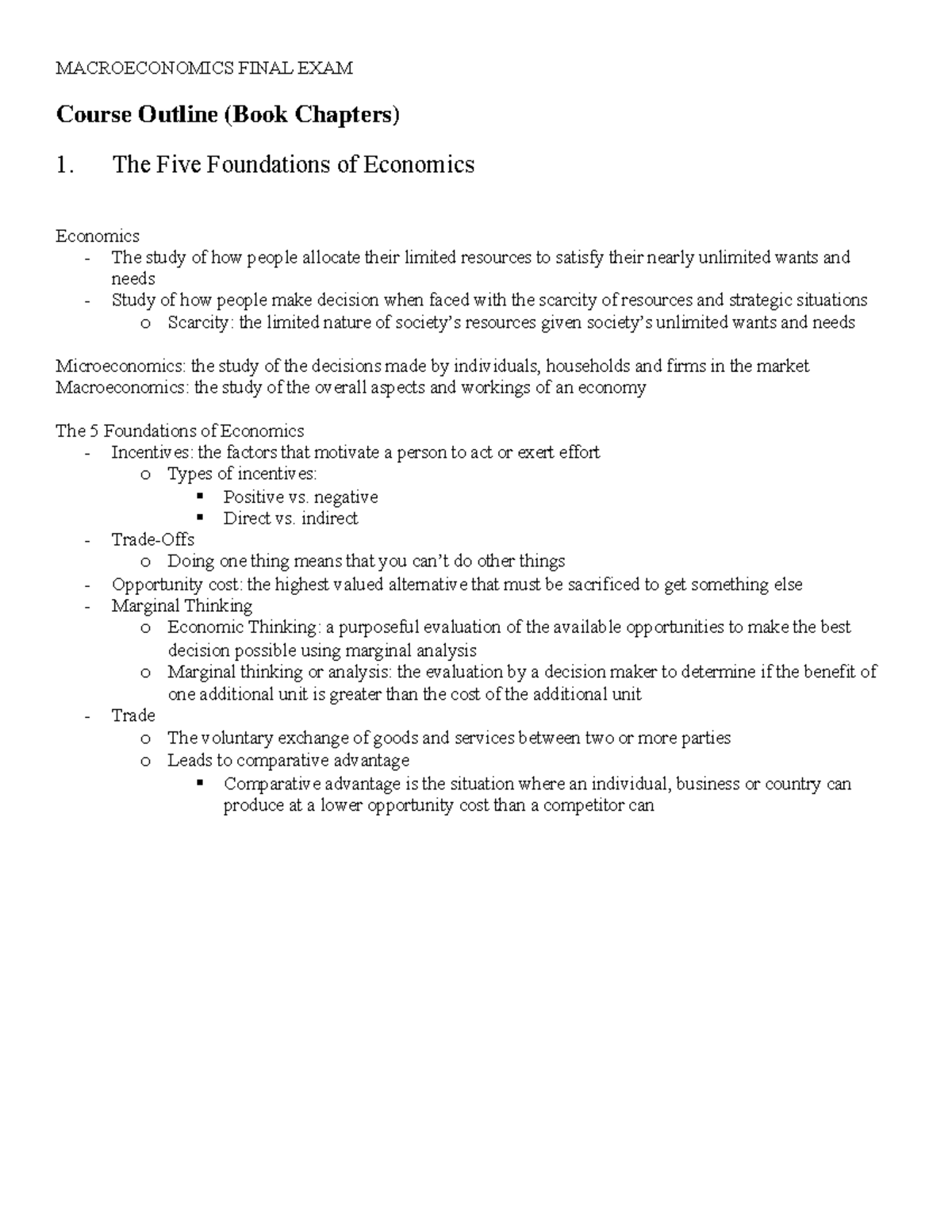 Macroeconomics Final EXAM - MACROECONOMICS FINAL EXAM Course Outline ...