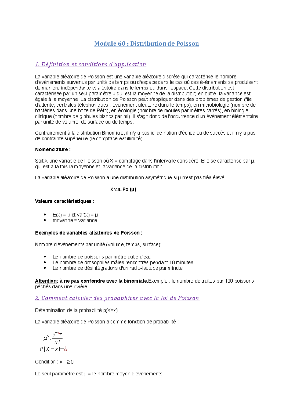 Module 60 - Distribution de Poisson - Module 60 : Distribution de ...