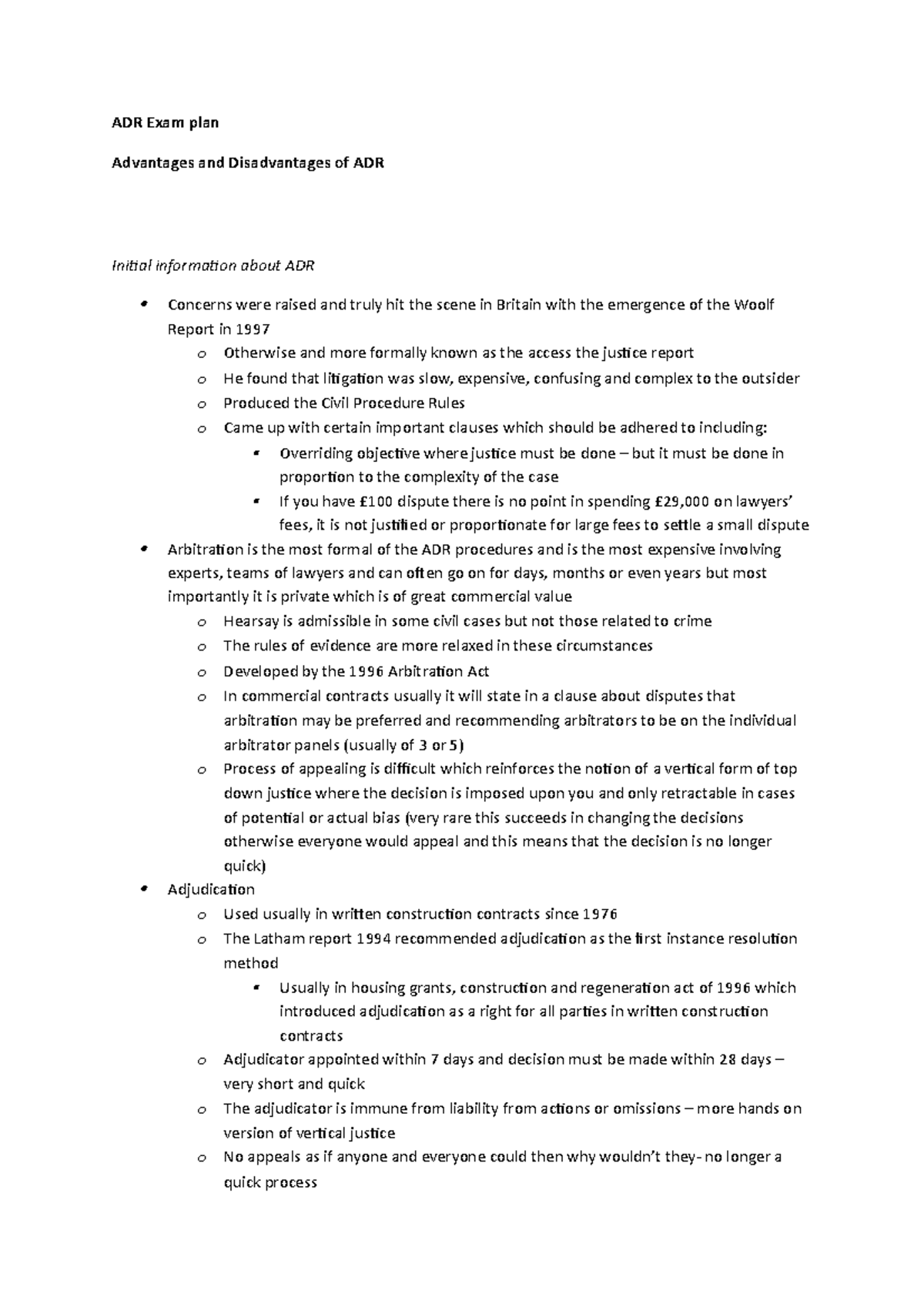 Notes for ADR exam question - ADR Exam plan Advantages and ...