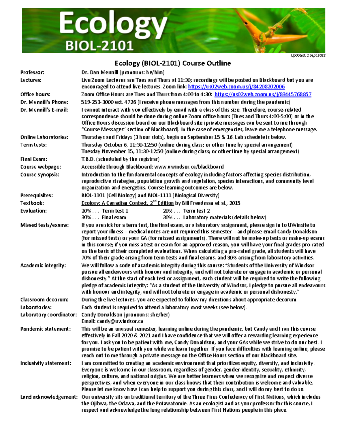 Ecology Syllabus - Updated: 2 Sept 2022 Ecology (BIOL-2101) Course ...