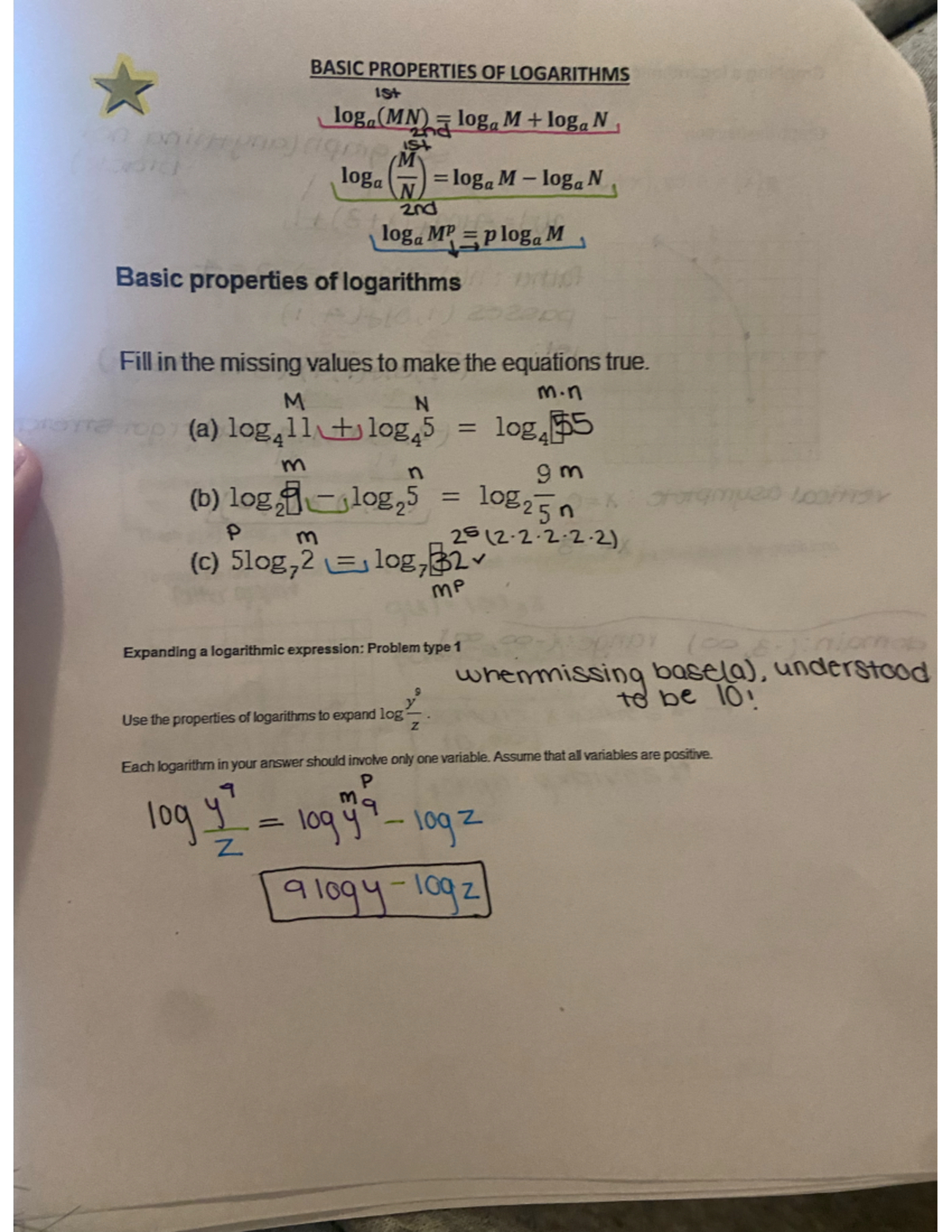 10 - professor romeona - BASIC PROPERTIES OF LOGARITHMS 1st log.(MN ...