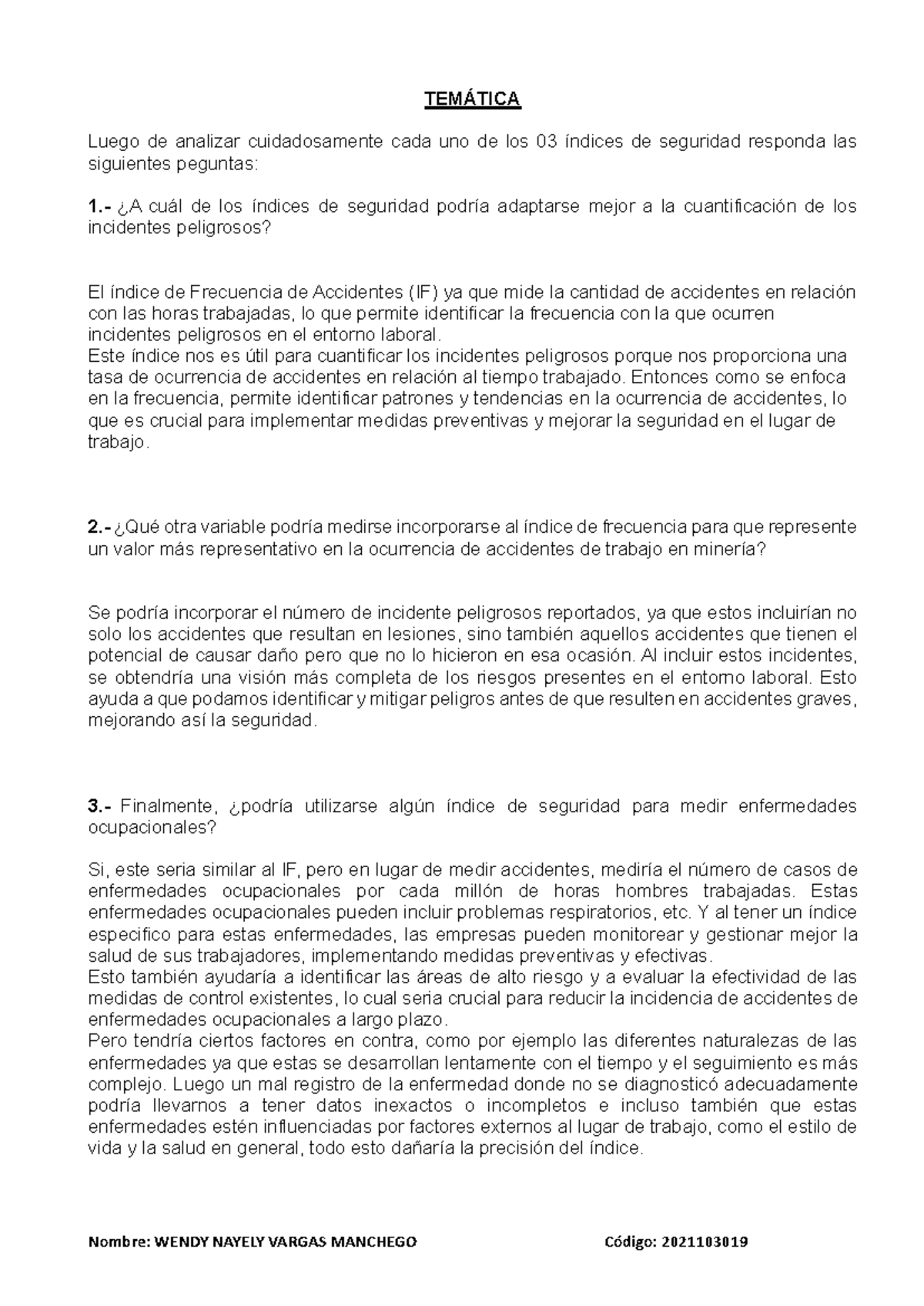 Foro Indices de seguridad - Nombre: WENDY NAYELY VARGAS MANCHEGO Código ...