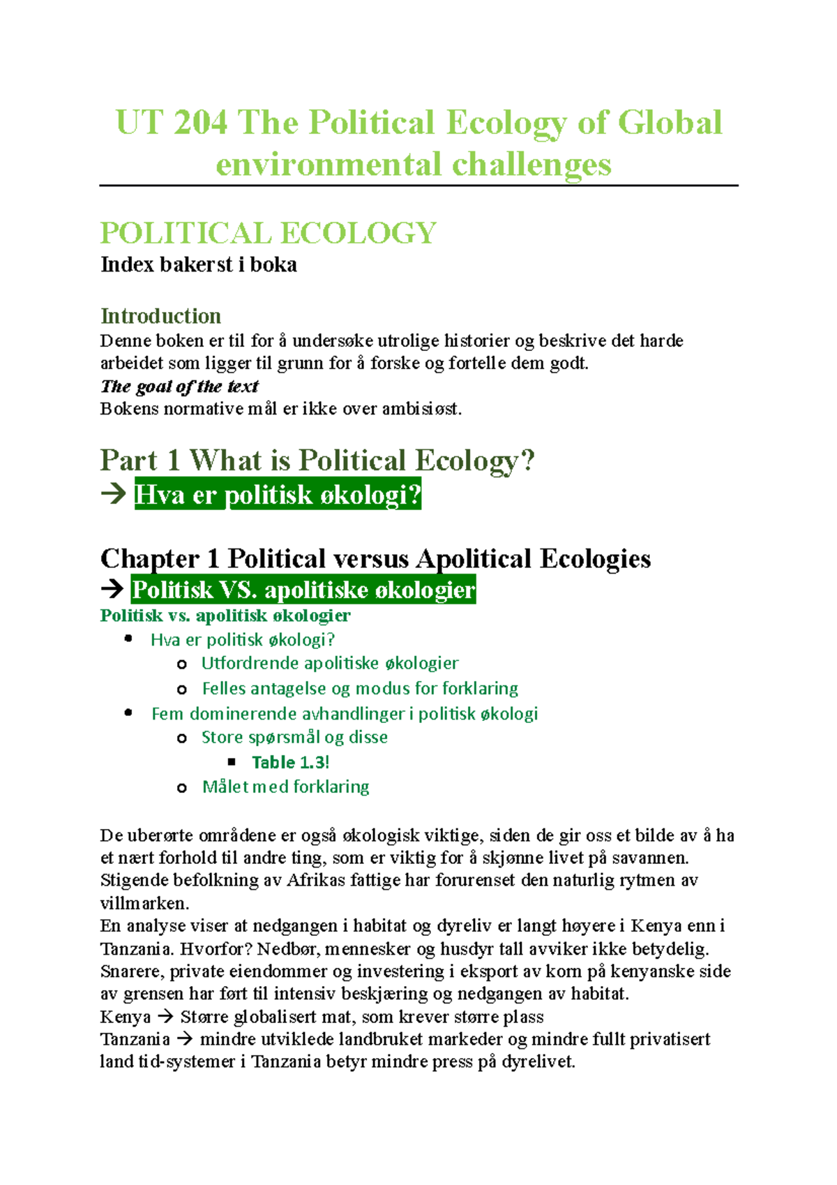 UT 204 The Political Ecology of Global environmental challenges - The ...