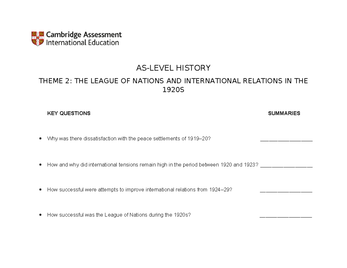 1920s - The League and International Relations 1 - AS-LEVEL HISTORY ...