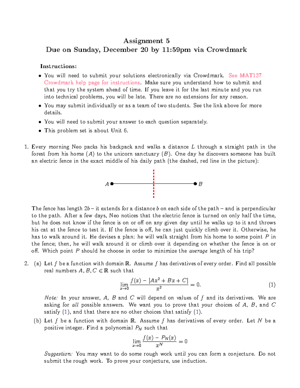 MATH 31 Assignment 5 - MAT 137Y: Calculus with proofs Assignment 5 Due ...