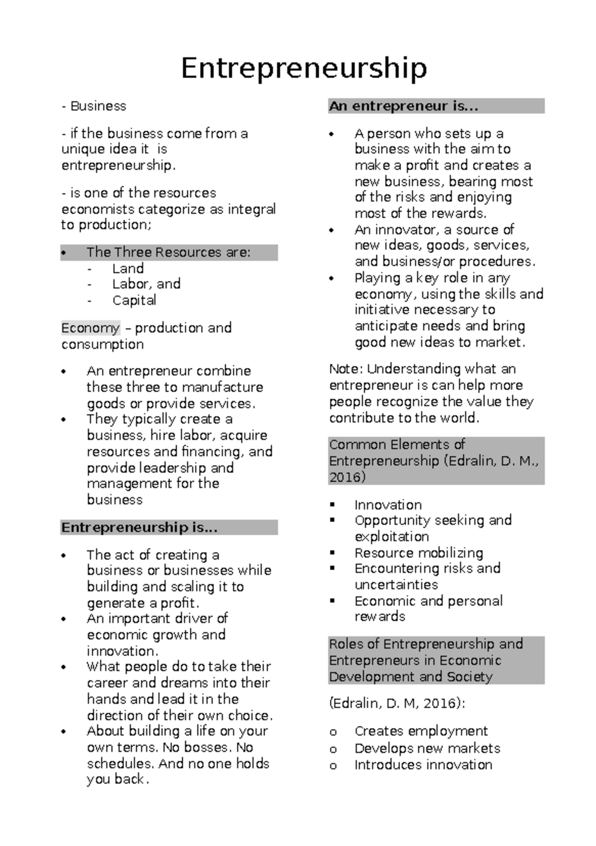 Entrepreneurship senior high school notes - Entrepreneurship Business ...