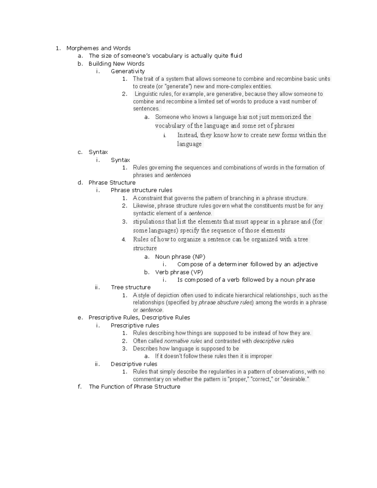 Chapter 10 Syntax - Lecture notes 10 - 1. Morphemes and Words a. The ...