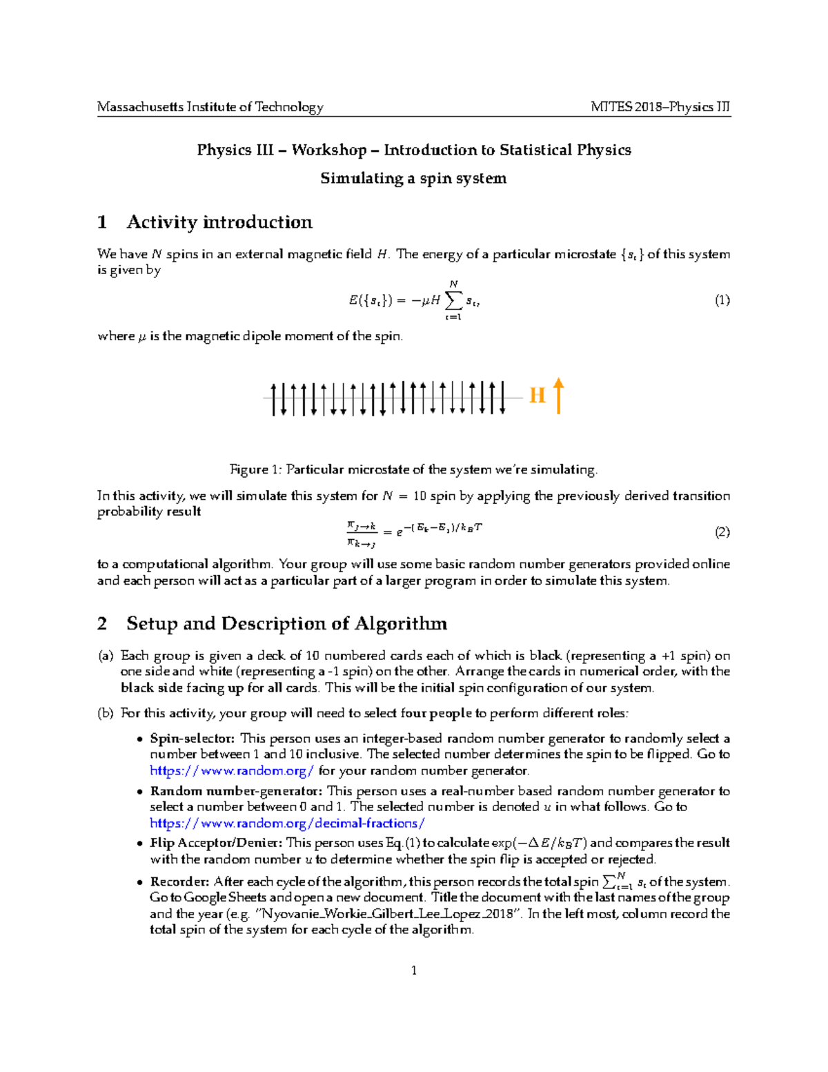 Simulating a Spin System Problem Set 4 - Massachusetts Institute of ...