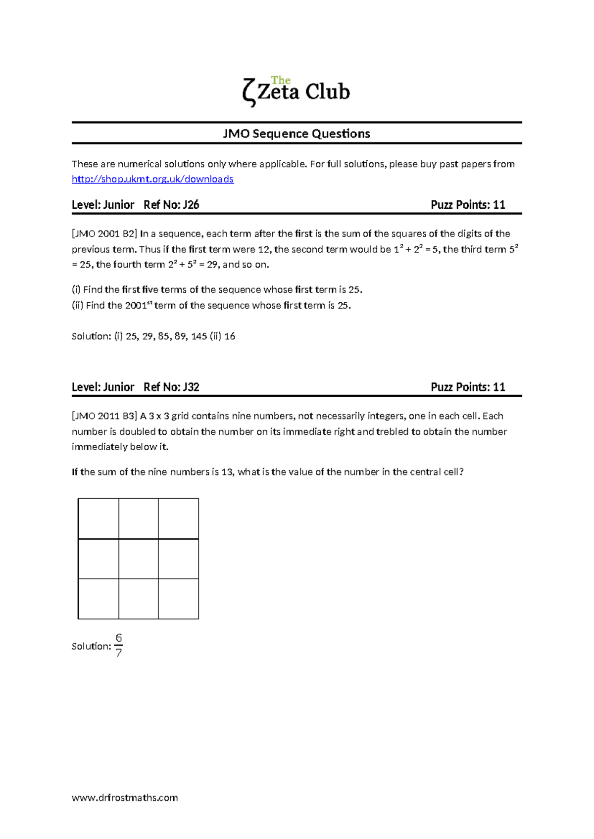 JMO-Sequences With Solutions - JMO Sequence Questions These are ...