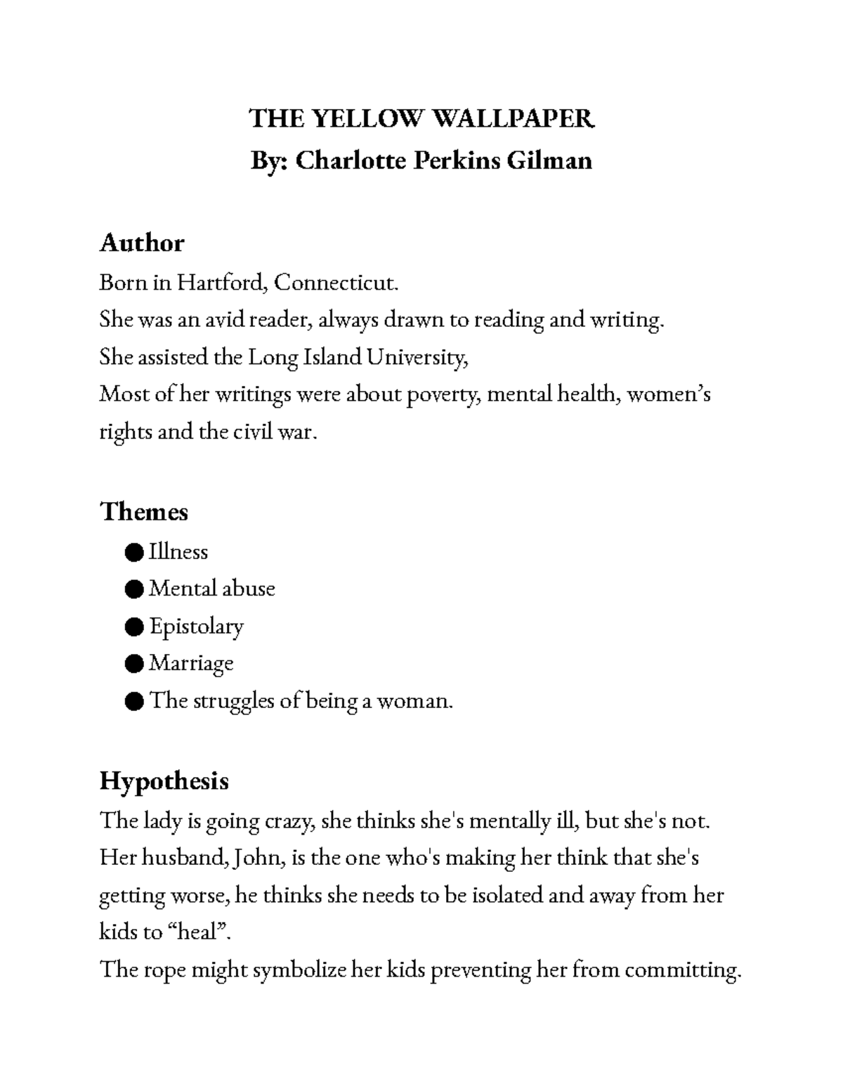 The Yellow Wallpaper - THE YELLOW WALLPAPER By: Charlotte Perkins ...