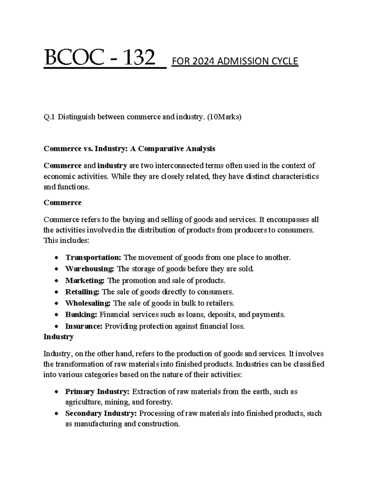 ASSIGNMENT BC0C 132 - BCOC - 132 FOR 2024 ADMISSION CYCLE Q Distinguish ...