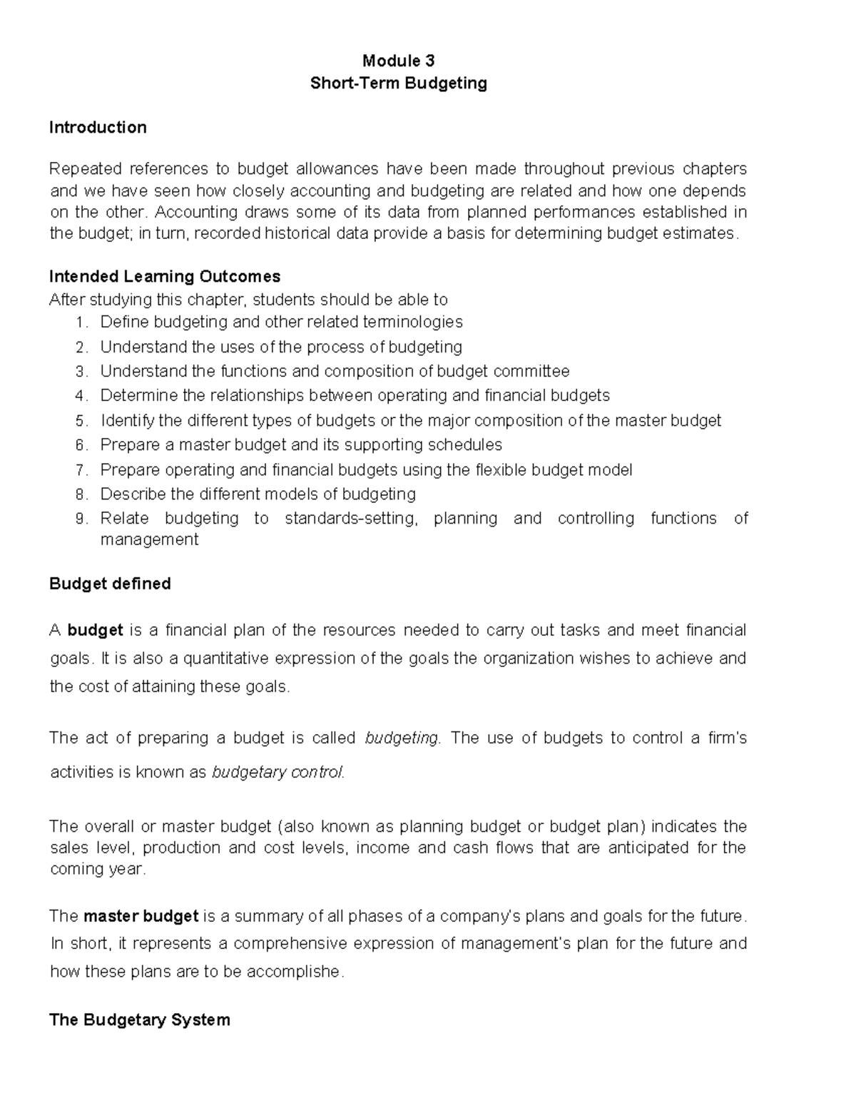 Short-Term-Budgeting - Module 3 Short-Term Budgeting Introduction ...