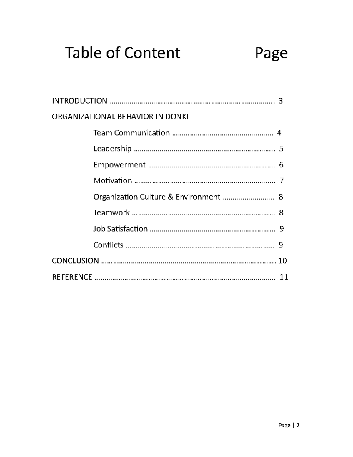 Assignment - Organization Behavior - Table of Content Page INTRODUCTION ...