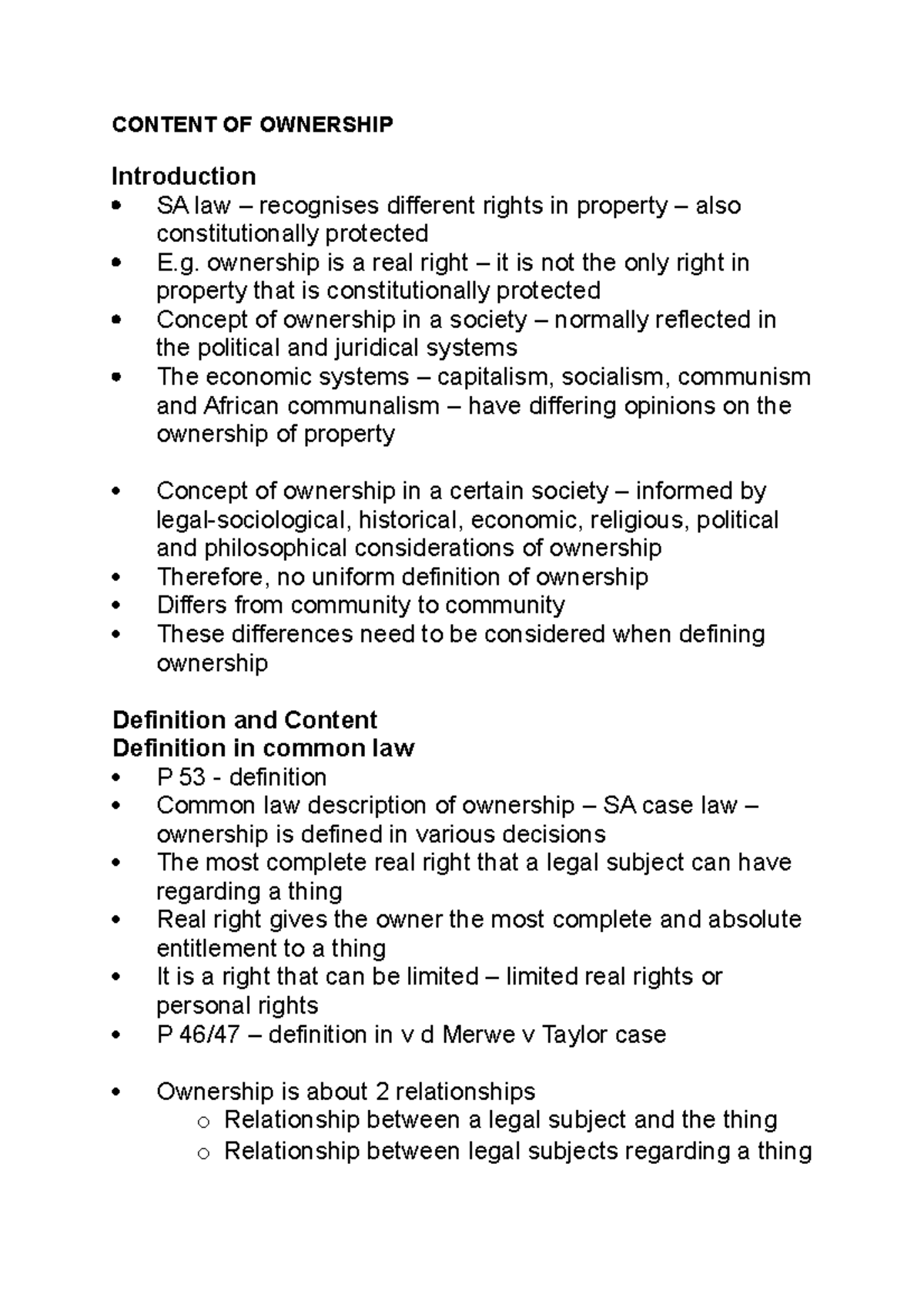 2. Content OF Ownership - CONTENT OF OWNERSHIP Introduction SA law ...