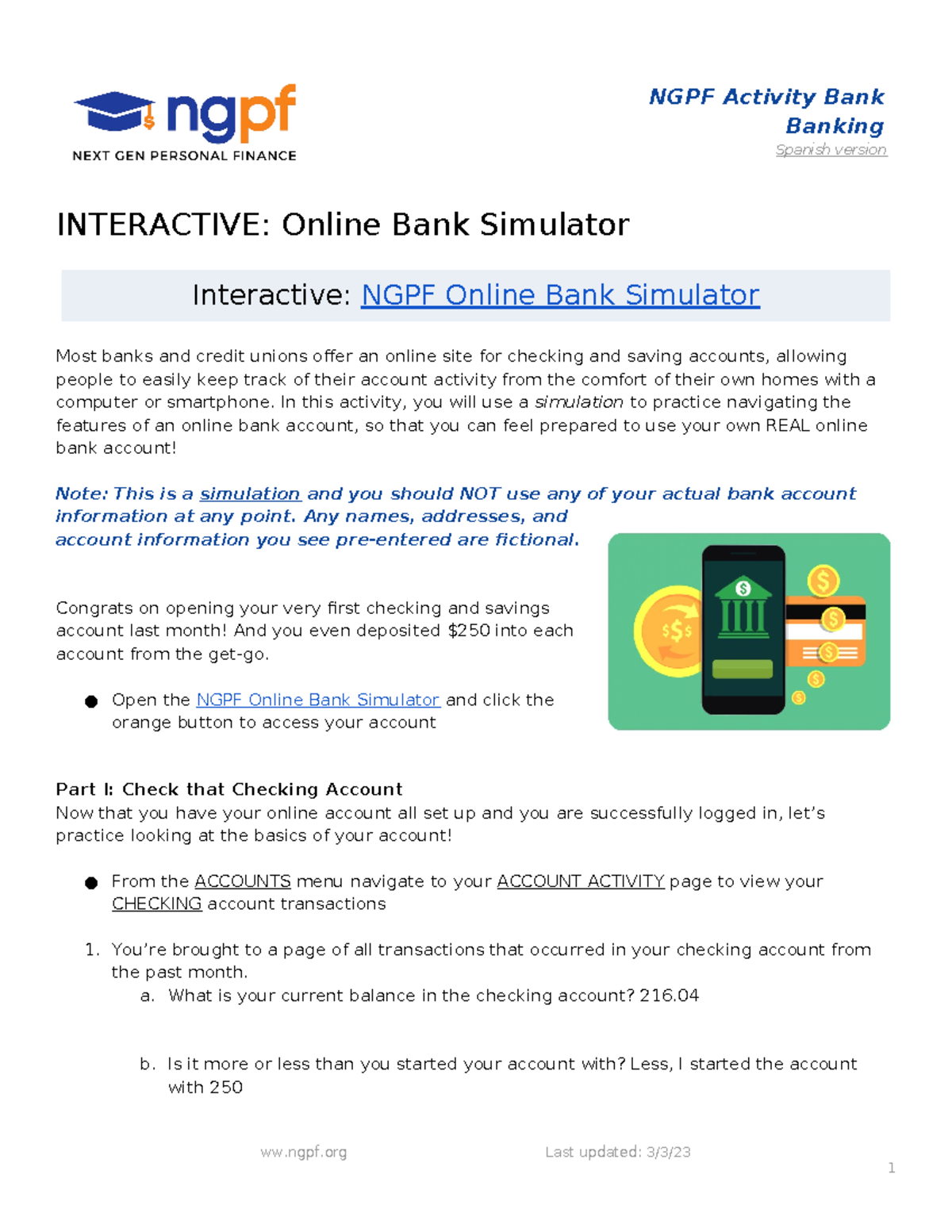 Interactive Online Bank Simulator - NGPF Activity Bank Banking Spanish ...