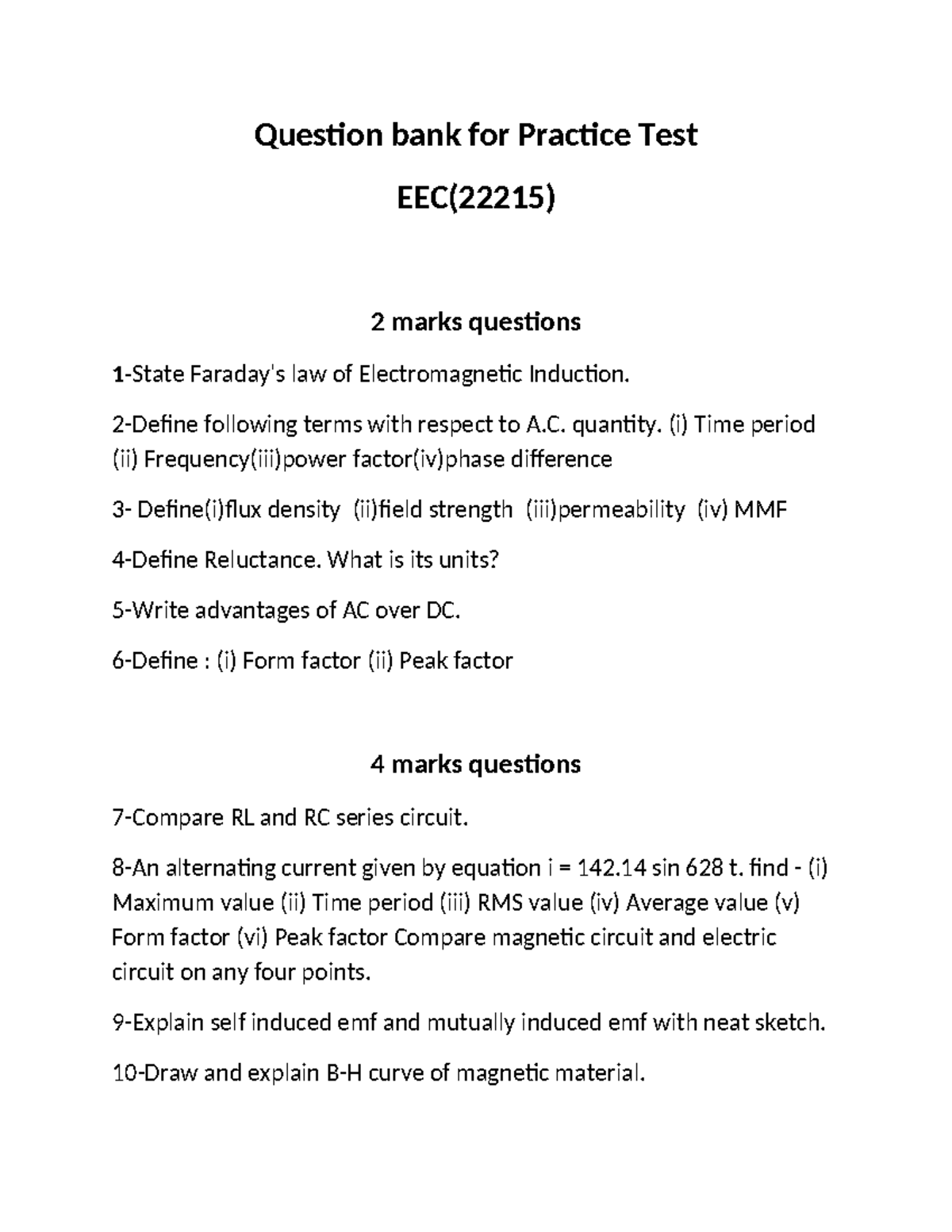 EEC qb - Question bank for Practice Test EEC(22215) 2 marks questions 1 ...