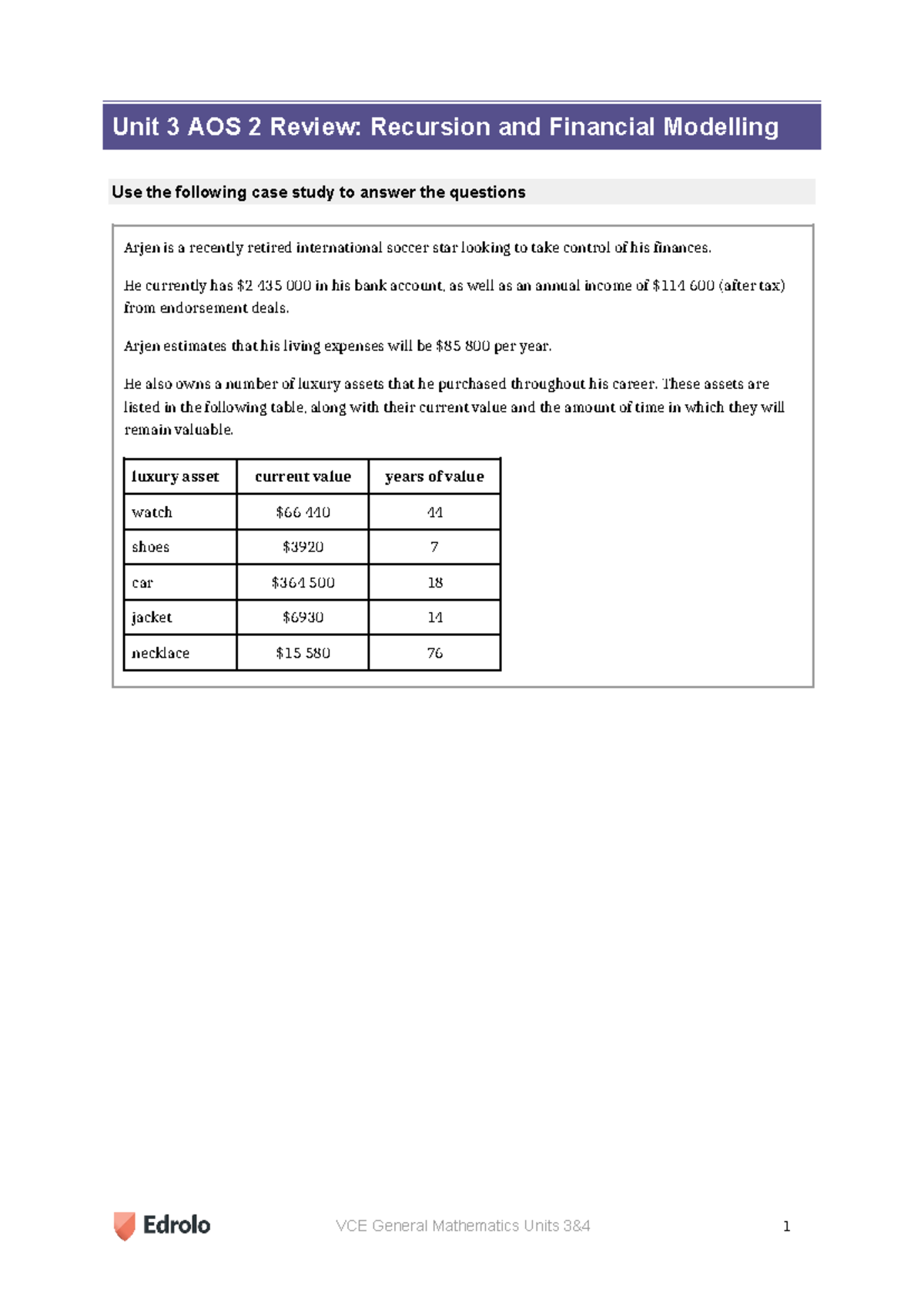 VCE General Mathematics Unit 3 AOS2 review - Unit 3 AOS 2 Review: Recursion and Financial ...